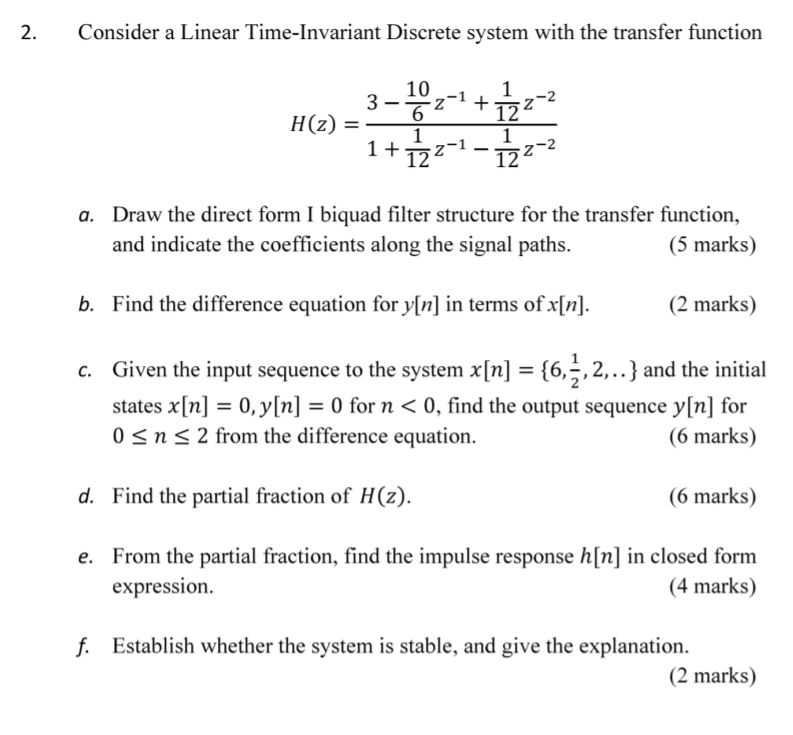 Solved 2. Consider a Linear Time-Invariant Discrete system | Chegg.com