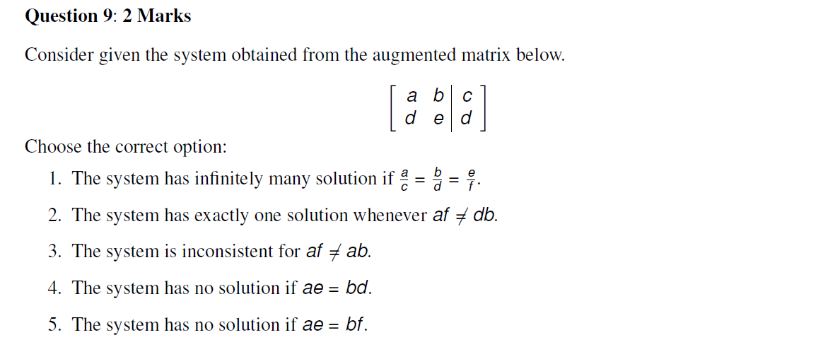 Solved Question 9: 2 Marks Consider given the system | Chegg.com
