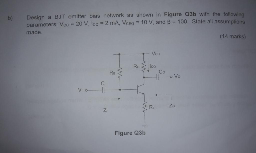 Solved Design a BJT emitter bias network as shown in Figure | Chegg.com