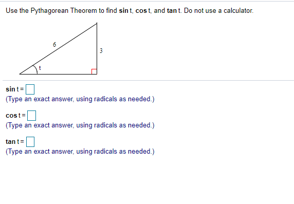Solved Use the Pythagorean Theorem to find sint, cost, and | Chegg.com