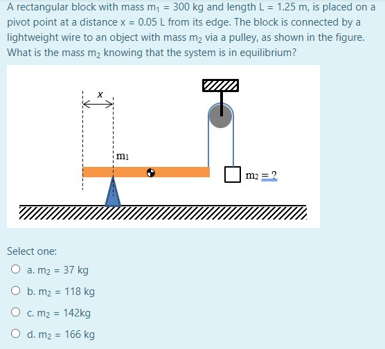 Solved A rectangular block with mass m1 = 580 kg and length | Chegg.com