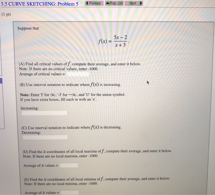 Solved 3.5 CURVE SKETCHING: Problem 5 Previous Prob. List | Chegg.com