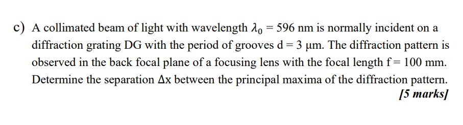 Solved c) A collimated beam of light with wavelength λ0=596 | Chegg.com