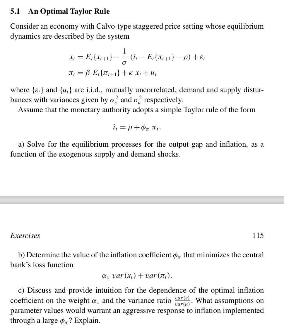 5.1 An Optimal Taylor Rule Consider an economy with | Chegg.com