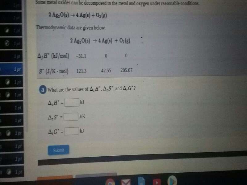 Solved Some metal oxides can be decomposed to the metal and | Chegg.com