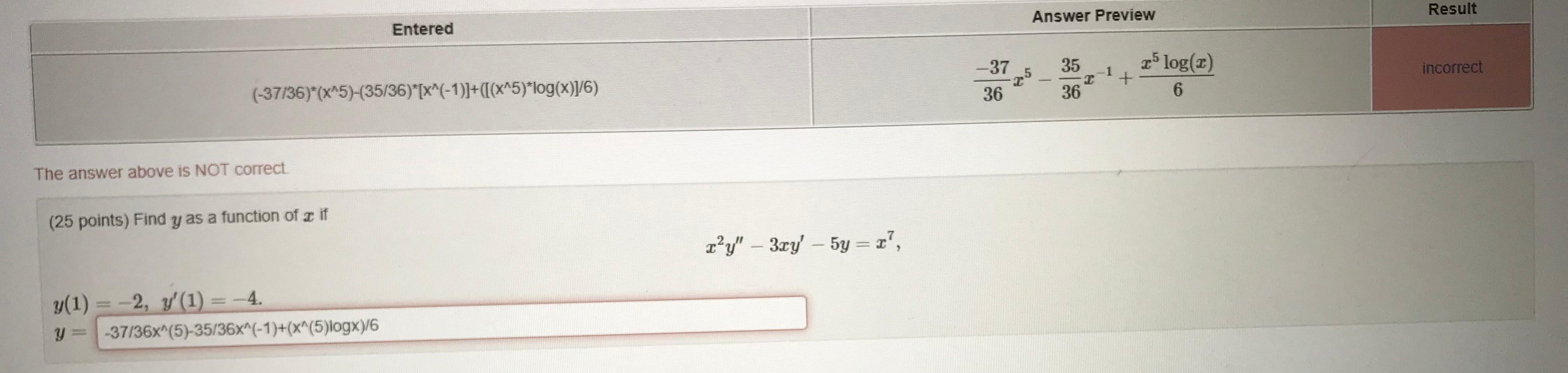 Solved Answer Preview Result Entered -37 36 incorrect 35 2 | Chegg.com