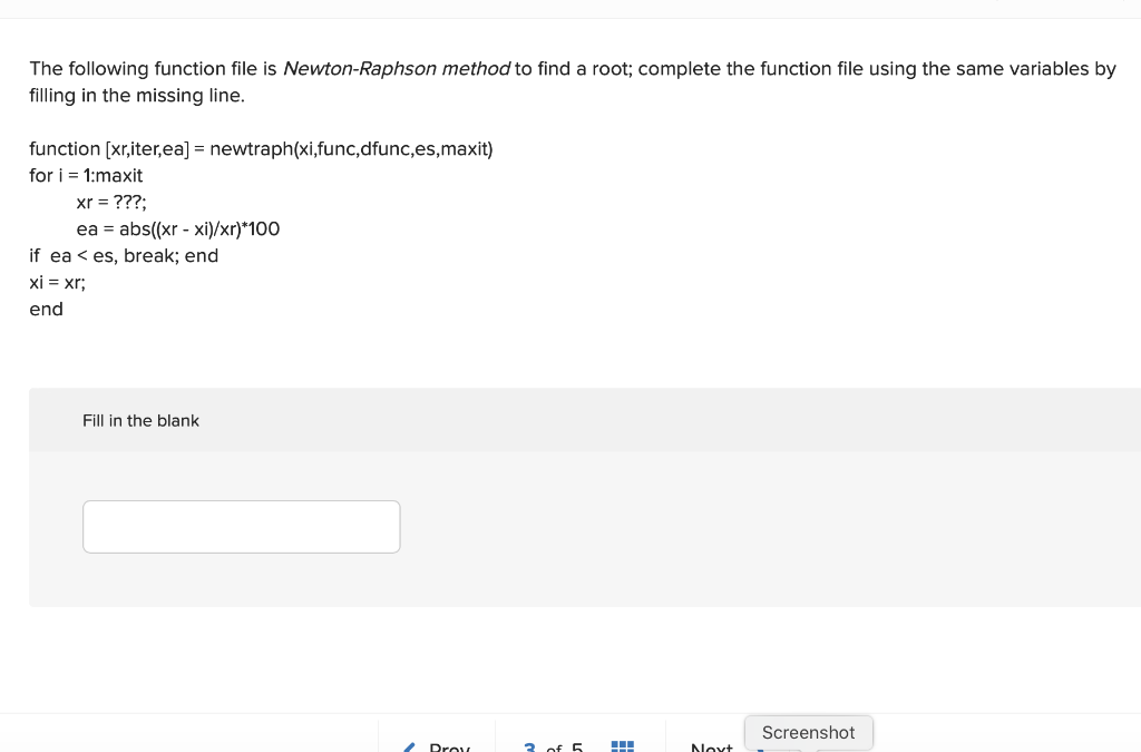 Solved The following function file is Newton-Raphson method | Chegg.com
