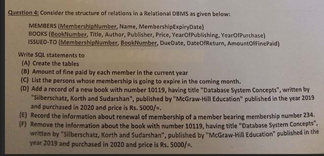 Solved Question 4: Consider the structure of relations in a | Chegg.com