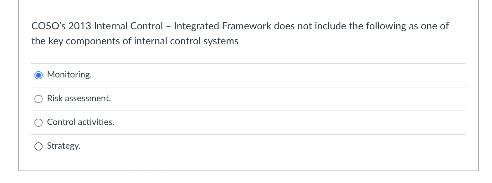 Solved COSO's 2013 Internal Control - Integrated Framework | Chegg.com