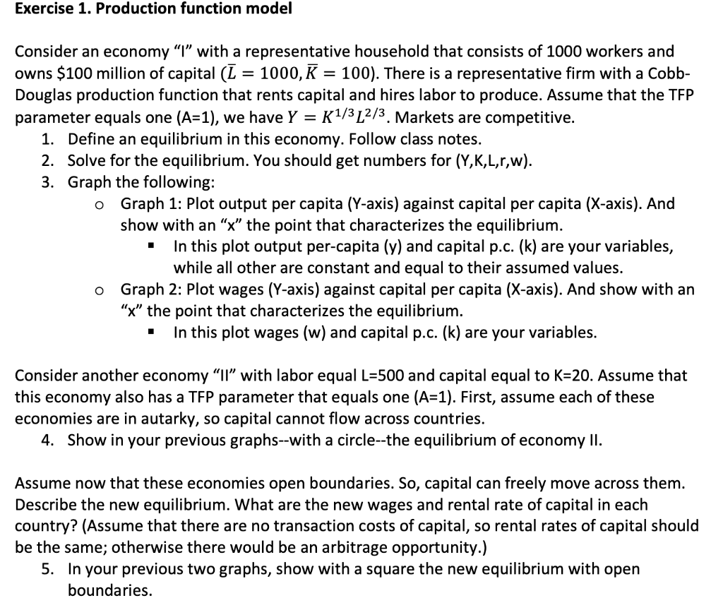 Solved Exercise 1. Production function model = Consider an | Chegg.com