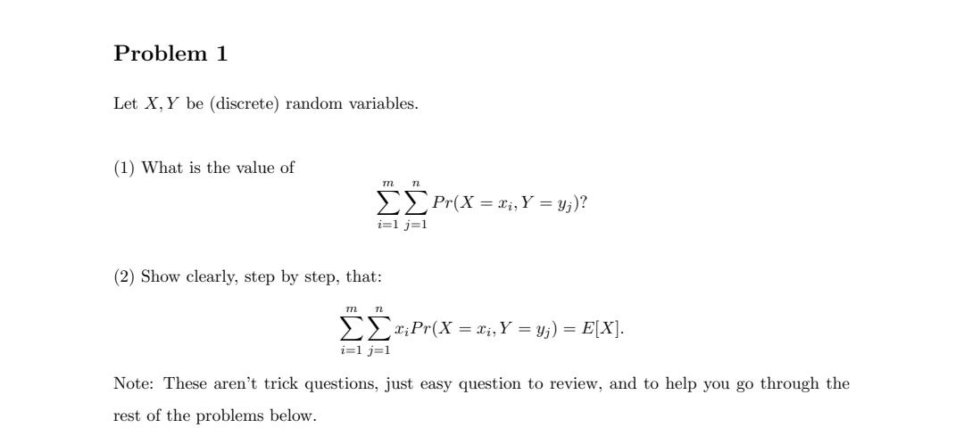 Solved Let X,Y be (discrete) random variables. (1) What is | Chegg.com