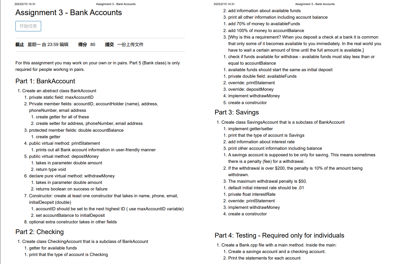 Solved Assignment 3 - Bank Accounts Assignment 3 - Bank | Chegg.com