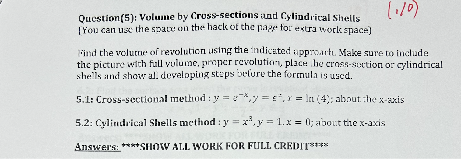 Solved Question(5): Volume by Cross-sections and Cylindrical | Chegg.com