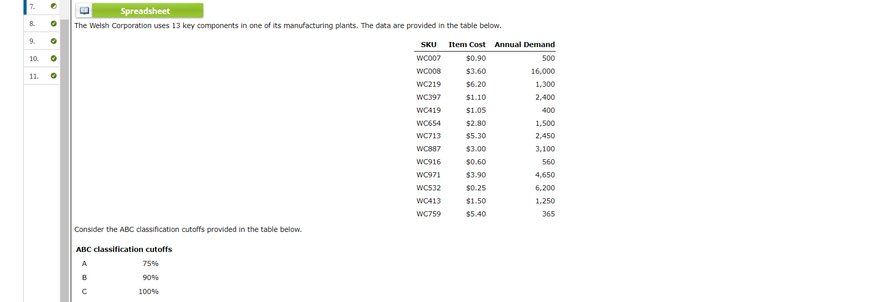 Solved Consider the ABC classification cutoffs provided in | Chegg.com