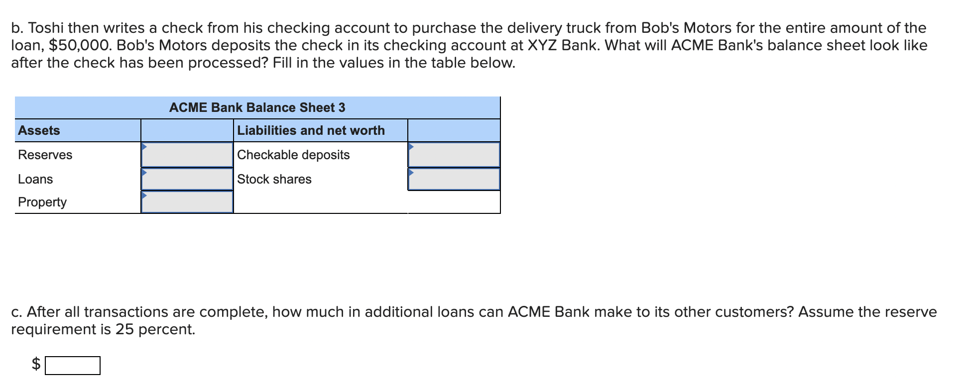 Solved The balance sheet for the newly formed ACME Bank is | Chegg.com