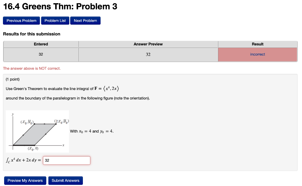 Solved 16.4 Greens Thm: Problem 3 Previous Problem Problem | Chegg.com