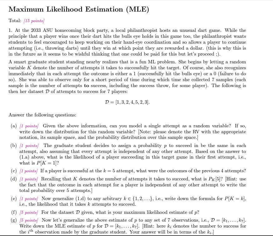 Solved Maximum Likelihood Estimation (MLE) Total: [15 | Chegg.com