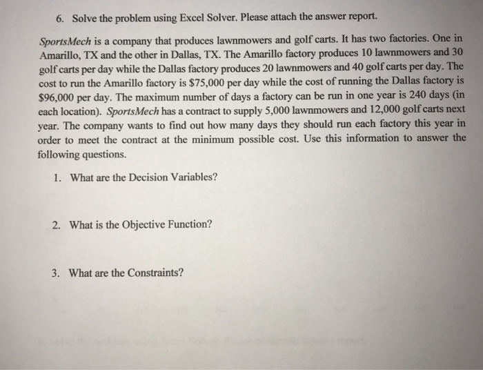 Solved 6 Solve The Problem Using Excel Solver Please