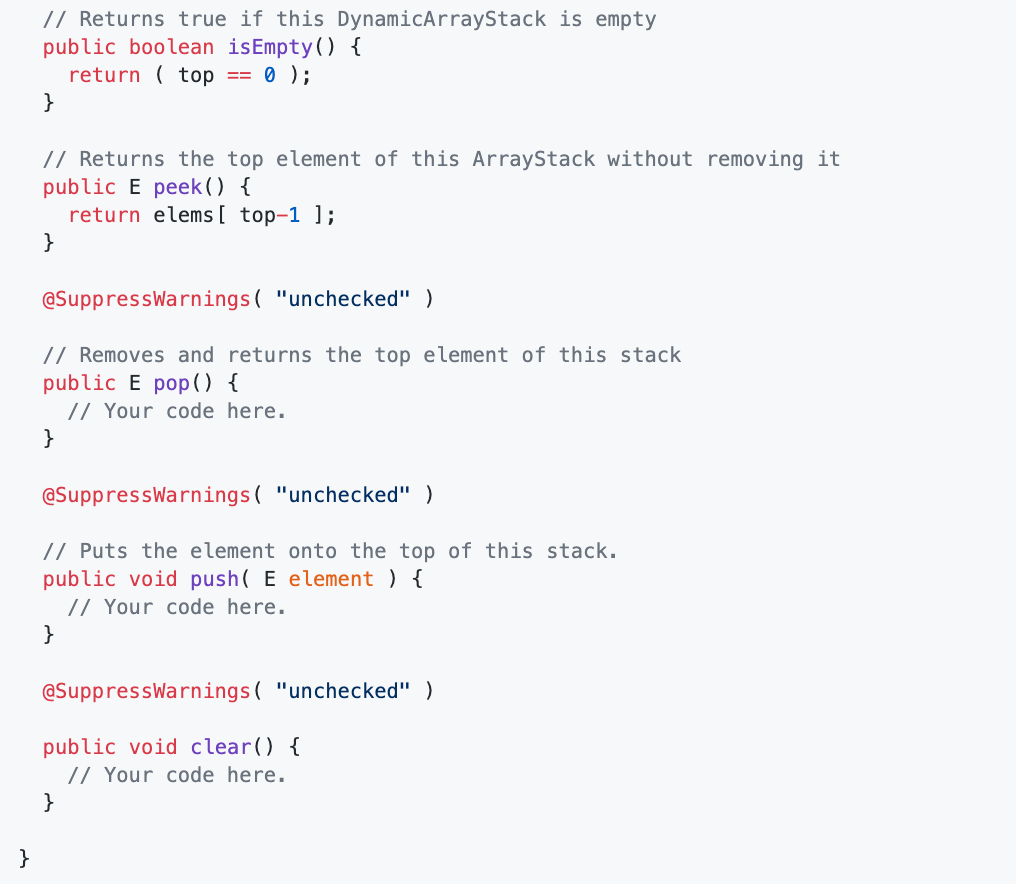 Solved 1.1 Modify the interface Stack: add a method clear() | Chegg.com