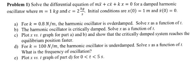 Solved Solve the differential equation of mx + cx + k x = 0 | Chegg.com