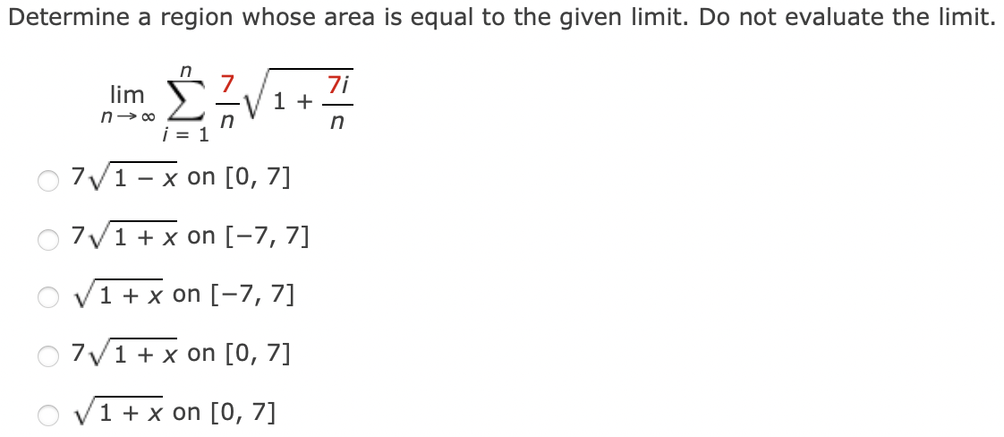 Solved Determine a region whose area is equal to the given | Chegg.com