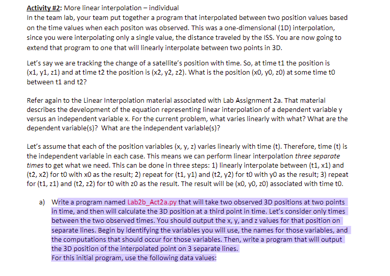 Solved Activity #2: More linear interpolation – individual | Chegg.com