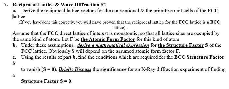 Solved 7. Reciprocal Lattice & Wave Diffraction #2 a. Derive | Chegg.com