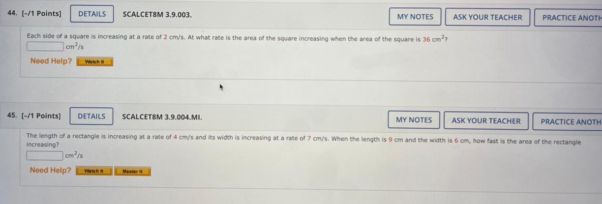 Solved 44. [-/1 Points) DETAILS SCALCET8M 3.9.003. MY NOTES | Chegg.com