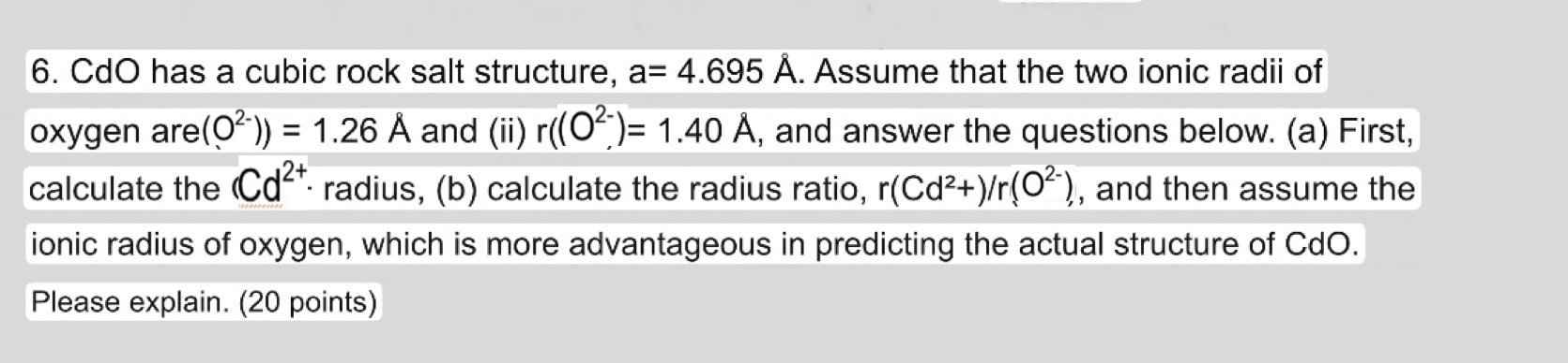Solved 6 Cdo Has A Cubic Rock Salt Structure A 4 695a˚
