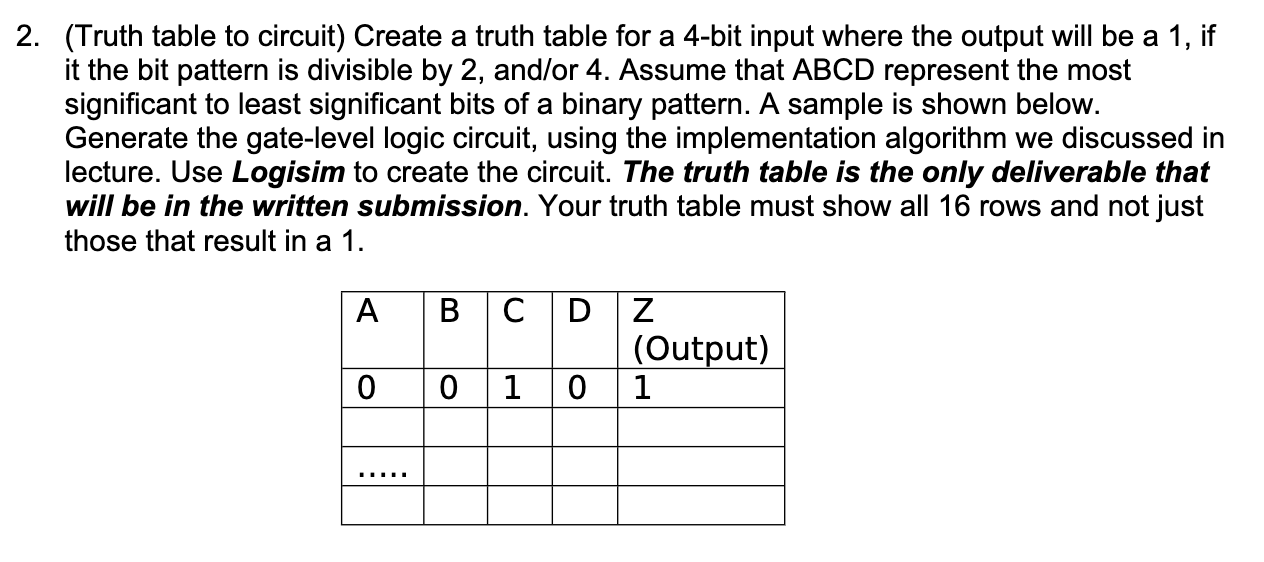 Solved 2 Truth Table To Circuit Create A Truth Table For 