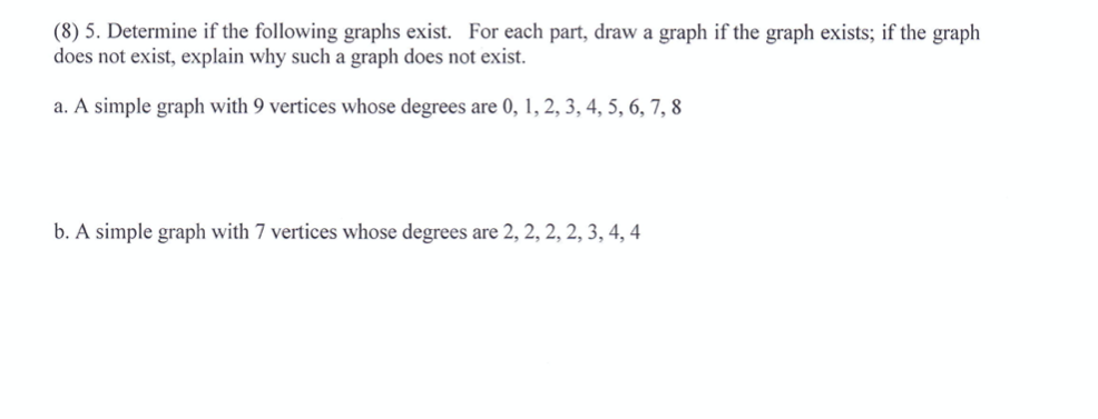 Solved (8) 5. Determine if the following graphs exist. For | Chegg.com