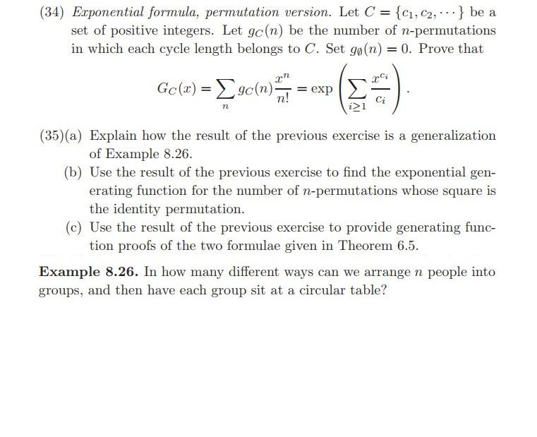 Solved (34) Exponential formula, permutation version. Let | Chegg.com