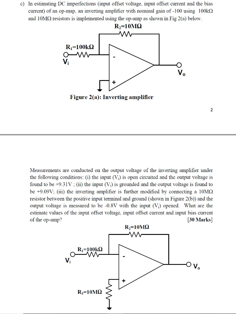 Solved c) In estimating DC imperfections (input offset | Chegg.com