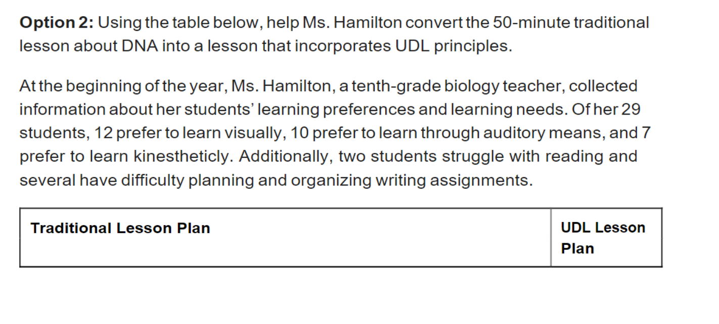 5. Turn a traditional lesson plan into a UDL lesson | Chegg.com
