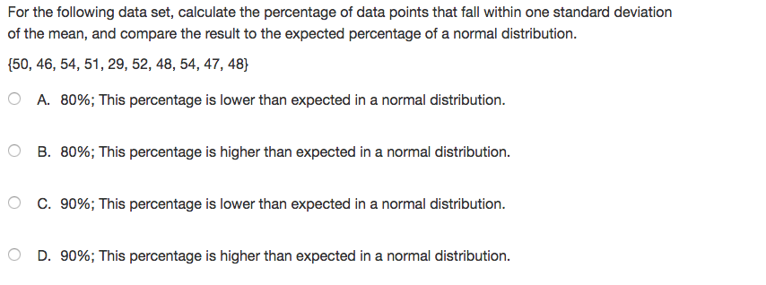 Solved For the following data set, calculate the percentage | Chegg.com