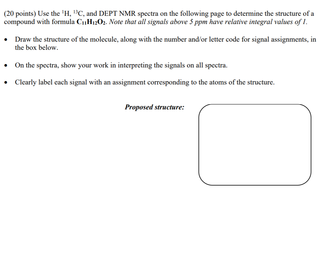 Solved (20 points) Use the 'H, 13C, and DEPT NMR spectra on | Chegg.com