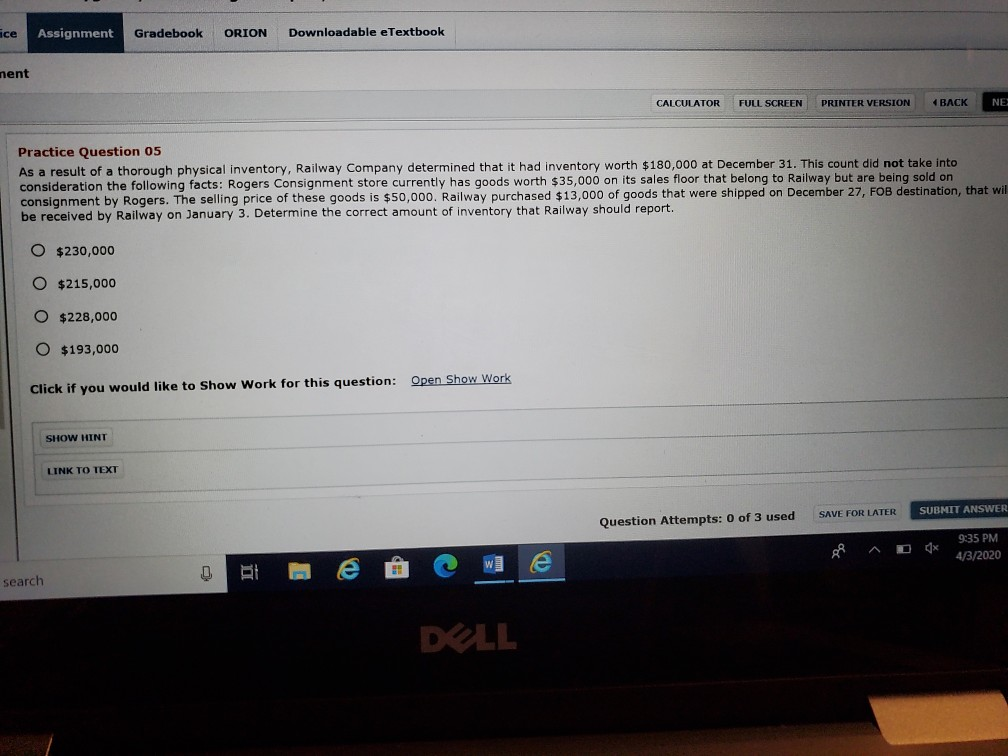Solved ice Assignment Gradebook ORION Downloadable eTextbook | Chegg.com