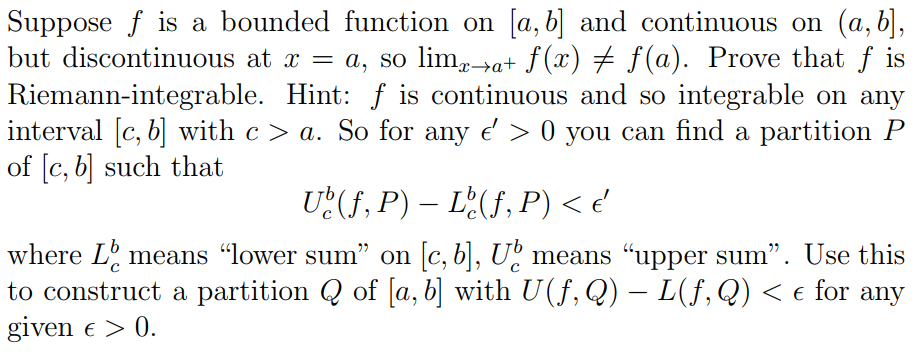 Solved Suppose f is a bounded function on [a,b] and | Chegg.com