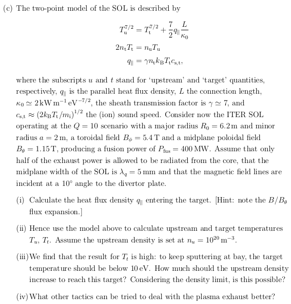Solved (c) The two-point model of the SOL is described by | Chegg.com