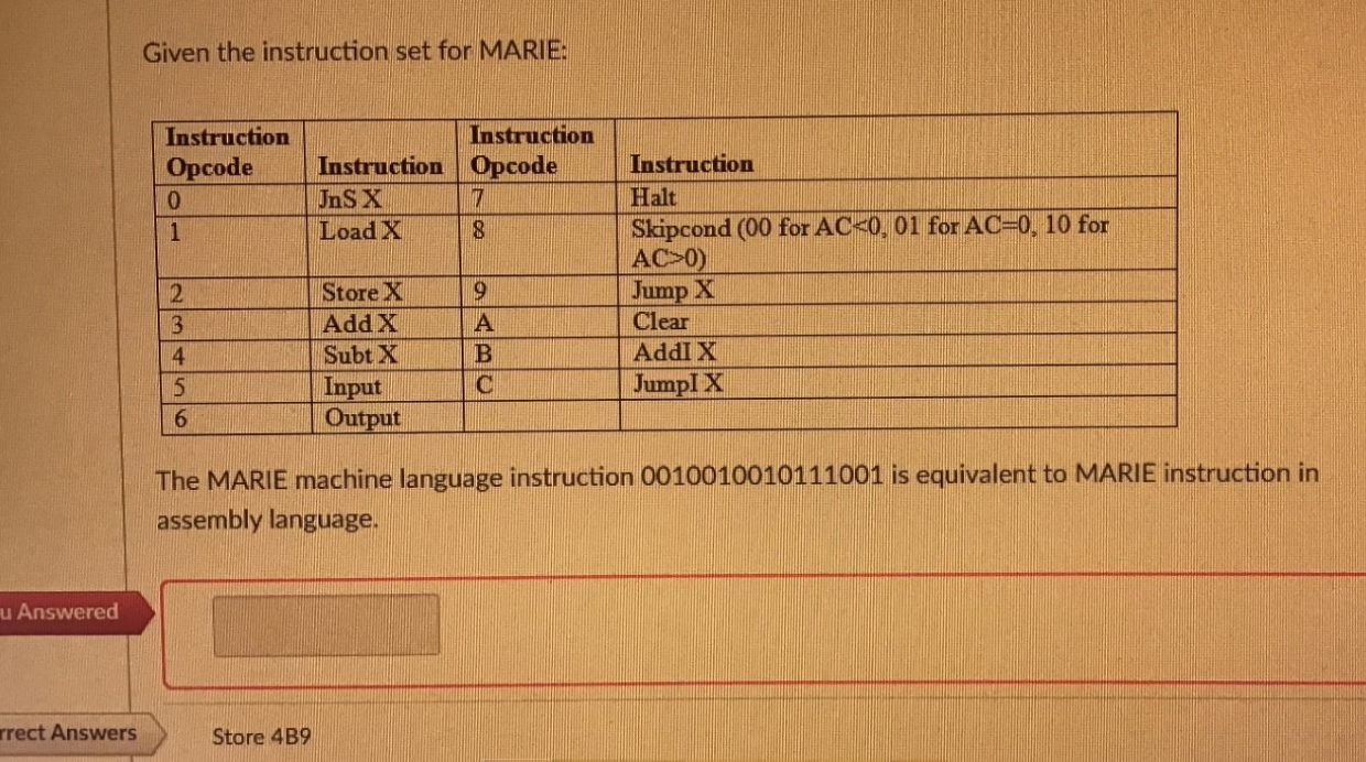 Solved Given the instruction set for MARIE: The MARIE | Chegg.com