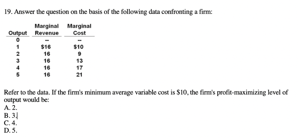 Solved 19. Answer the question on the basis of the following | Chegg.com
