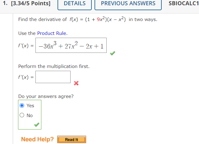 Solved Find the derivative of f(x)=(1+9x2)(x−x2) in two | Chegg.com