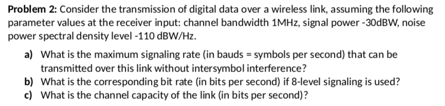 Solved Problem 2: Consider the transmission of digital data | Chegg.com