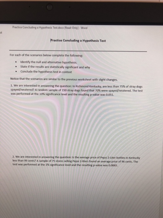 Solved Practice Concluding a Hypothesis Test.docx | Chegg.com