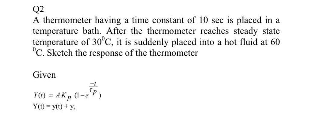 Solved Q2 A thermometer having a time constant of 10 sec is | Chegg.com