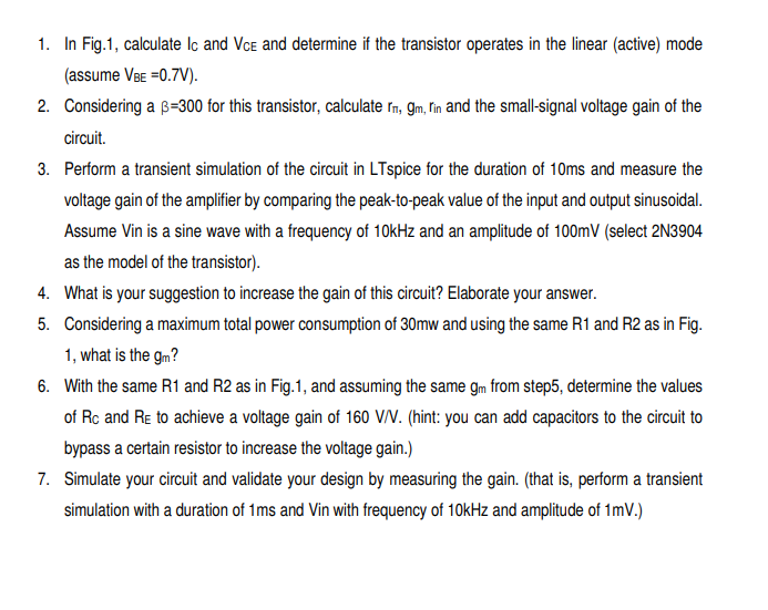 Solved 1. In Fig.1, calculate IC and VCE and determine if | Chegg.com