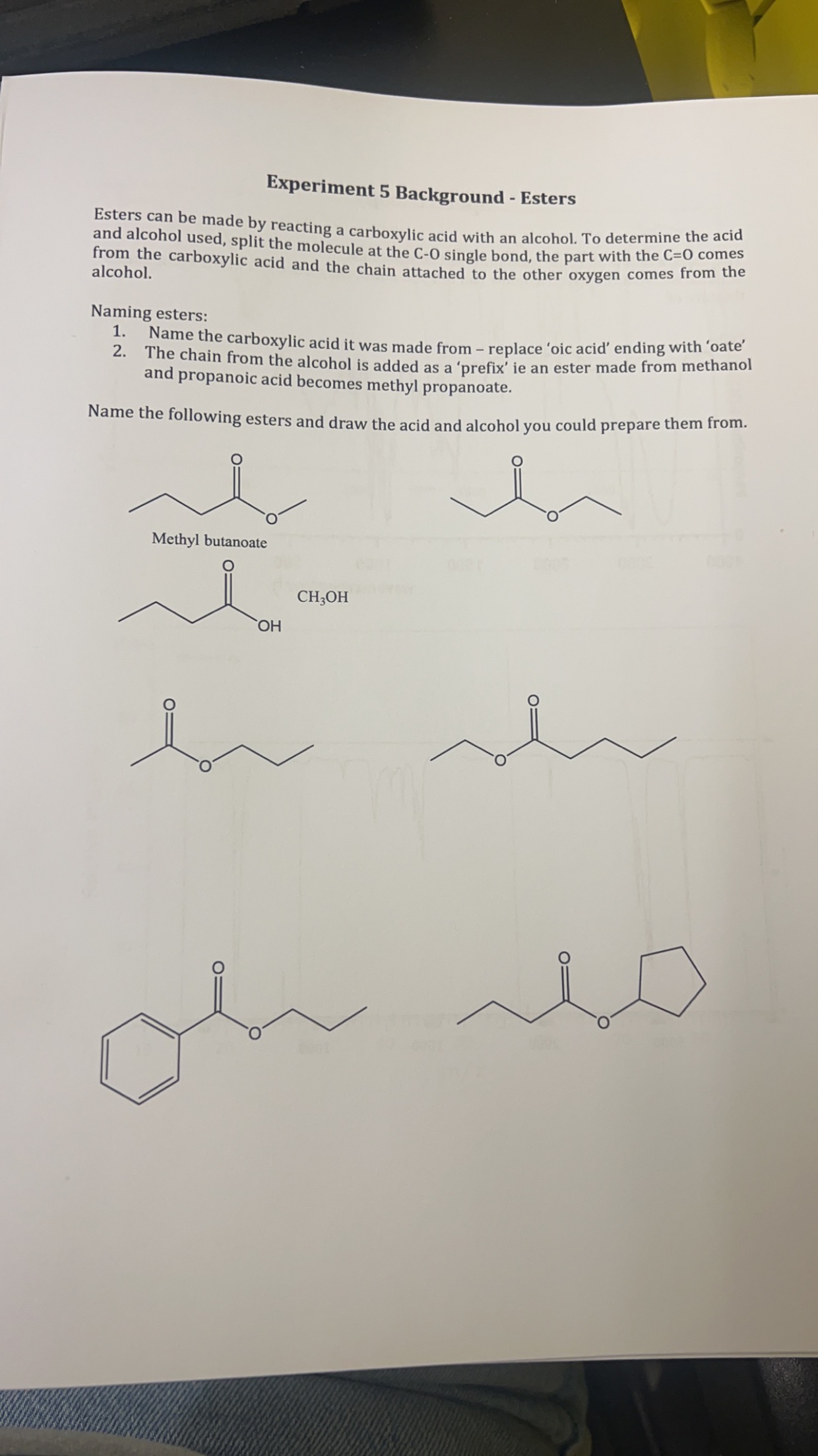 Solved Experiment 5 Background - Esters Esters can be made | Chegg.com