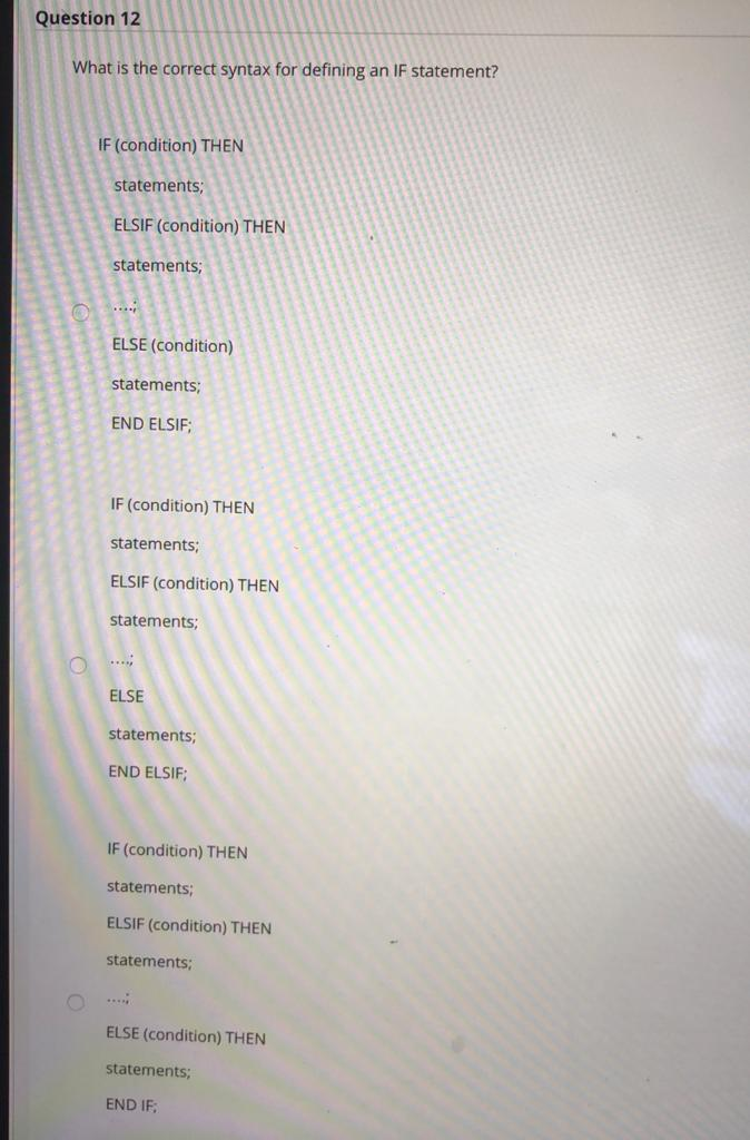 Solved Question 12 What is the correct syntax for defining | Chegg.com