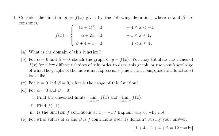 Solved 1. Consider the function y = f() given by the | Chegg.com
