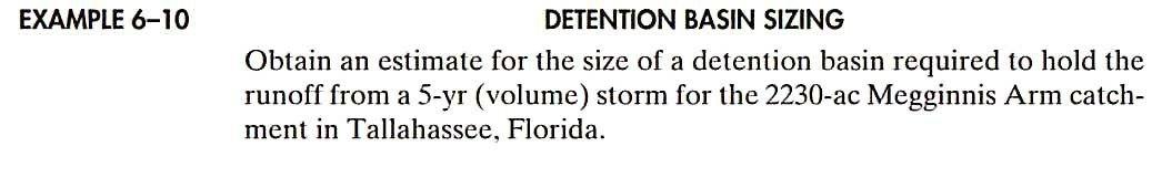 Solved EXAMPLE 6-10 DETENTION BASIN SIZING Obtain an | Chegg.com